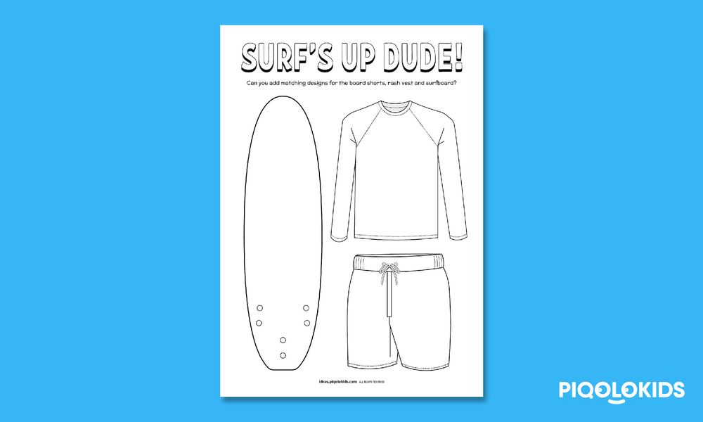 Design Surfwear and a Surfboard: Creative Printable Worksheets for Kids