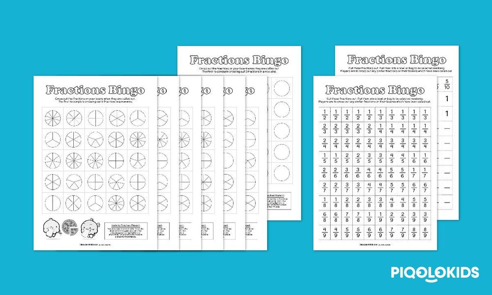 Fractions Bingo Starter Kit: Creative Printable Worksheets for Kids