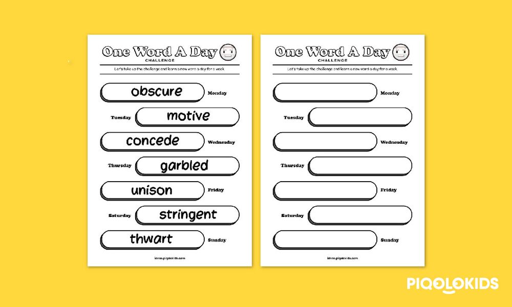 Learn A New Word A Day Challenge: Creative Printable Worksheets for Kids