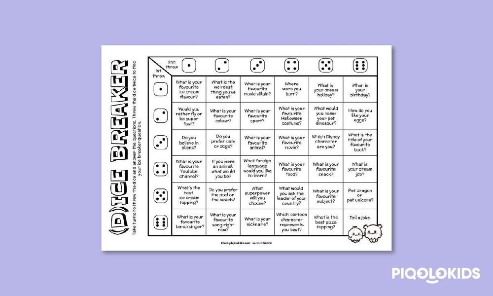 Dice Breaker: A Printable Ice Breaking Dice Game for Kids