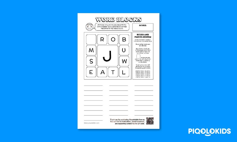 Word Blocks: Vocabulary Building Game for 7 to 9 Year Olds