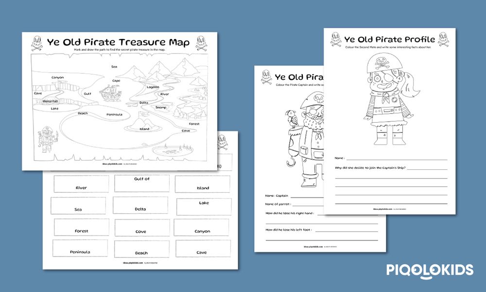 Landforms and Pirate Treasure Map: Creative Printable Worksheets for Kids