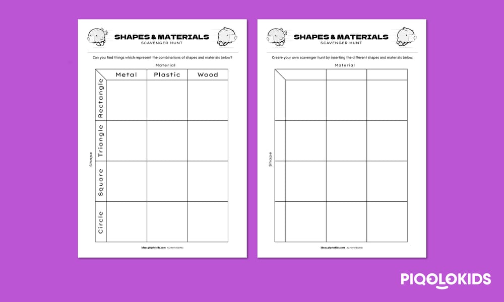 Shapes & Materials Scavenger Hunt: Creative Printable Activity for Kids