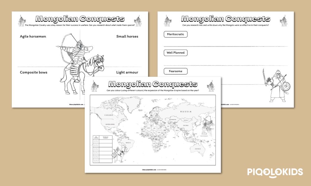 The Great Mongolian Conquests: Creative Printable Research Sheets for Kids