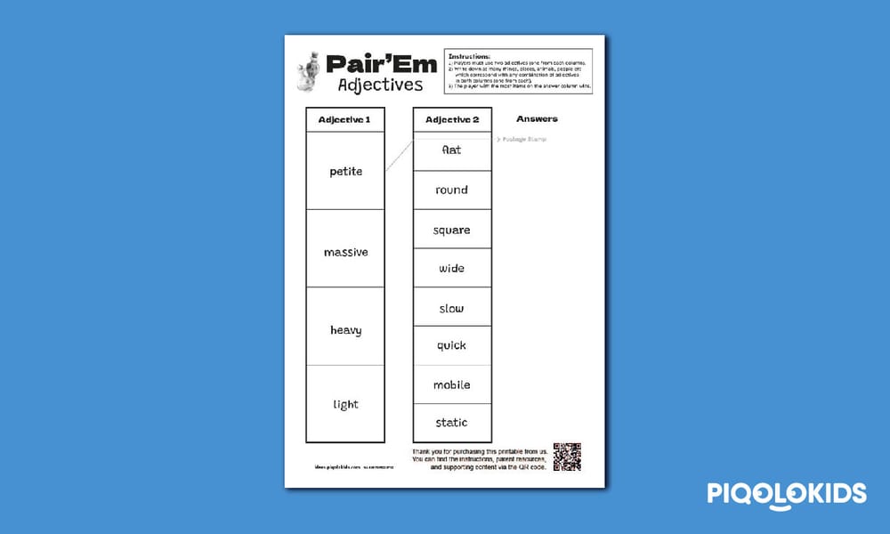 Pair'em Adjectives: An Adjective Thinking Game for Elementary Students