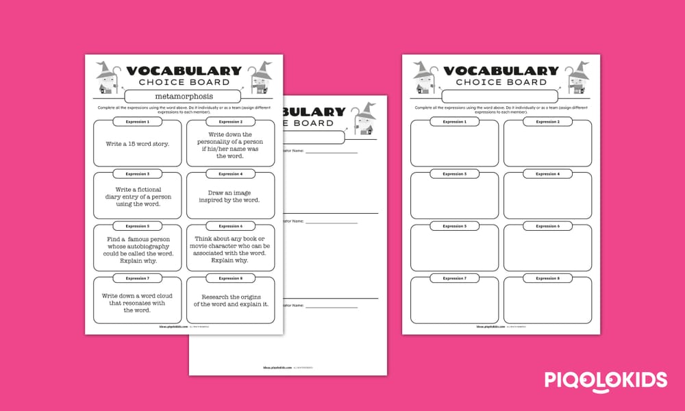 Vocabulary Choice Board: Metamorphosis - Creative Vocabulary Learning ...