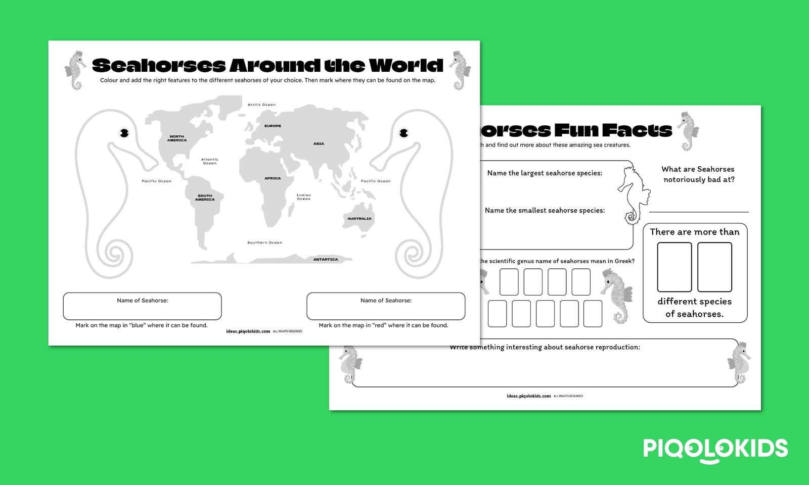 Seahorses Around The World: Colouring and Mapping Printable Activity
