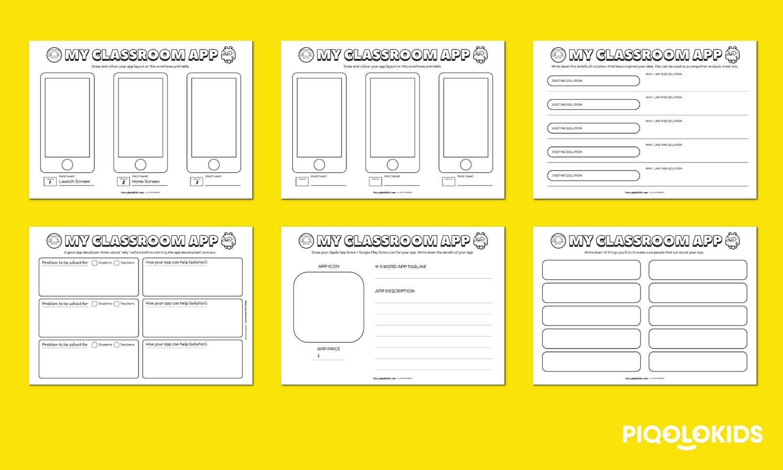 Build Your Classroom App: Creative Printable PBL Activity Sheets