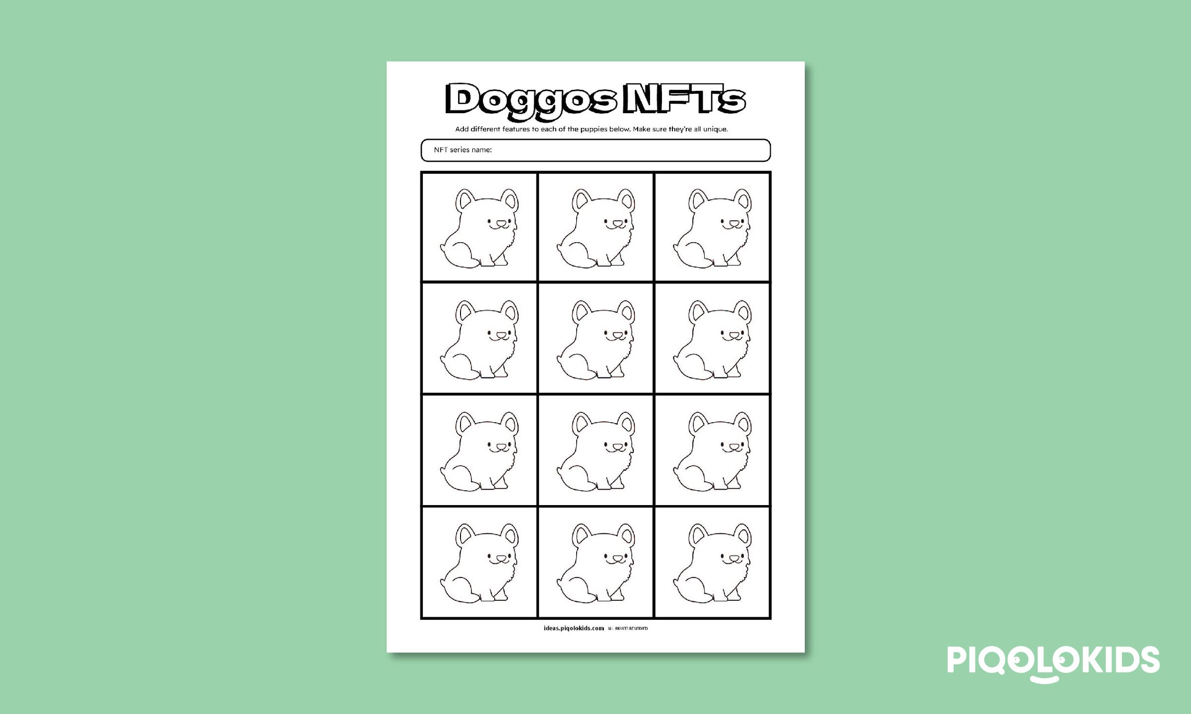 Design NFTs: Digital Dogs - Creative Printable Worksheets for Kids