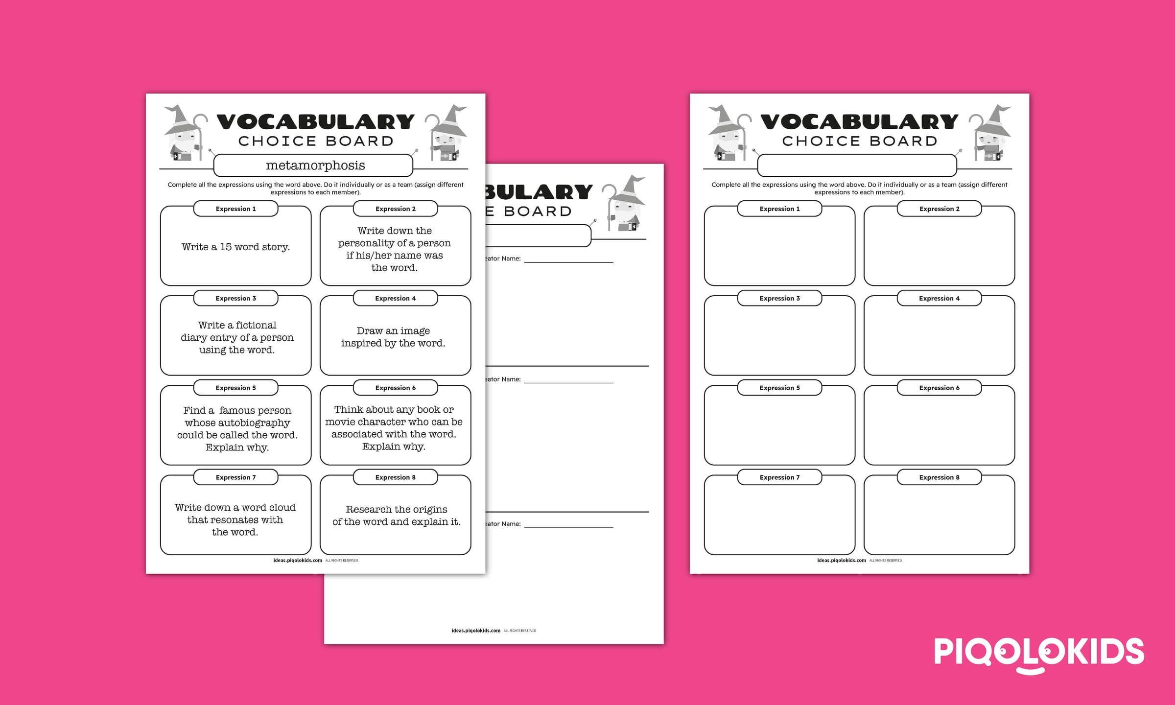 Vocabulary Choice Board: Metamorphosis - Creative Vocabulary Learning ...
