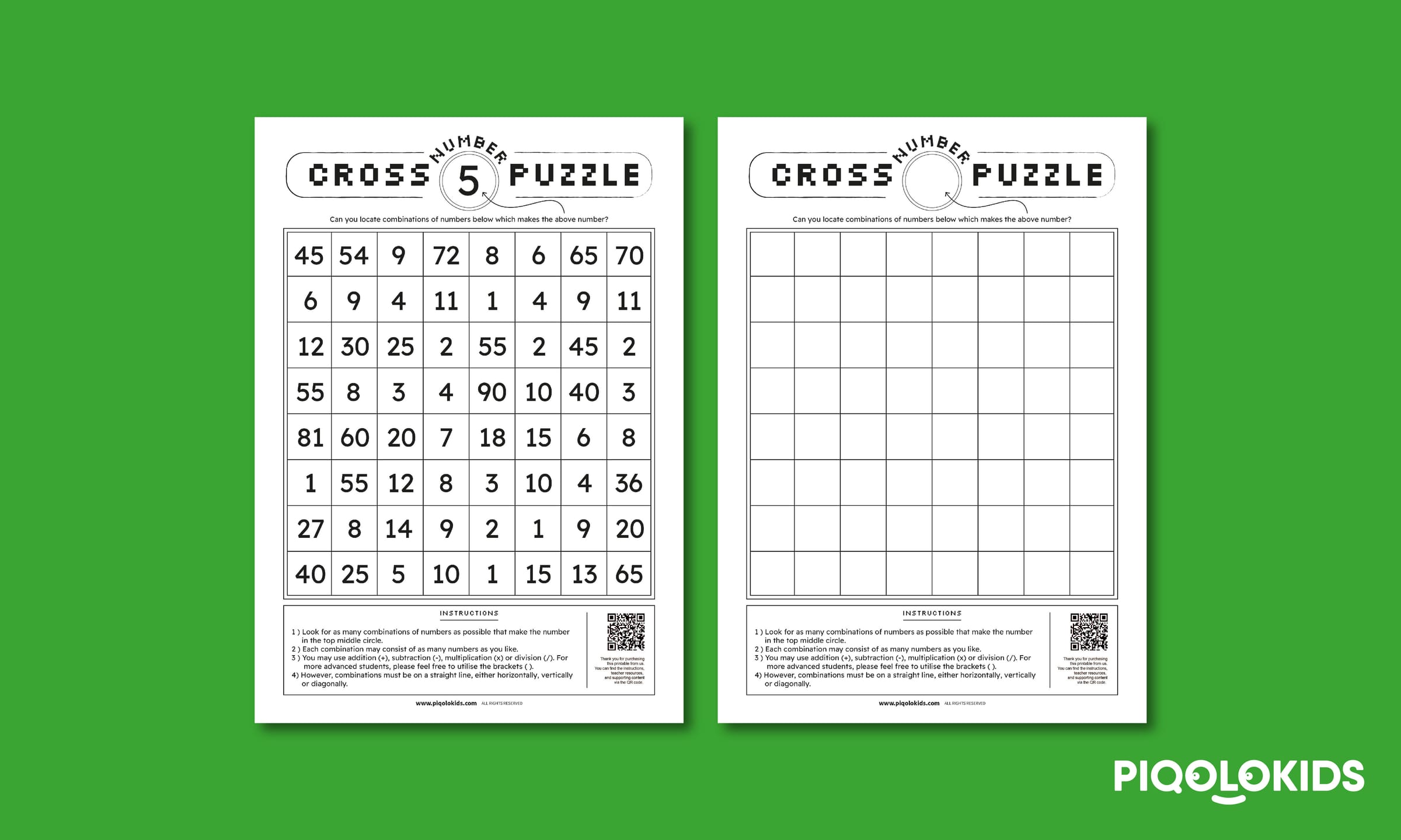 Cross-Number Puzzle: Creative Printable Math Activity for Elementary ...