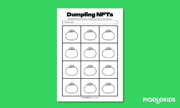 Design NFTs: Dumplings - Creative Printable Worksheets for Kids