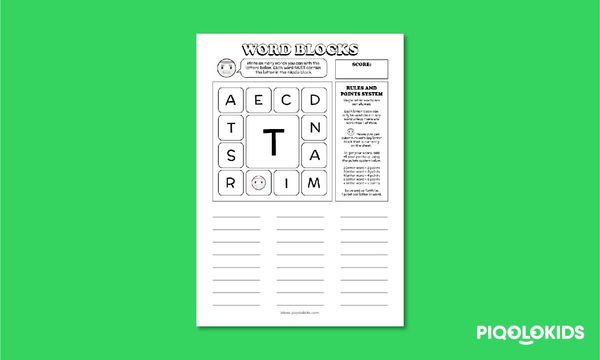 Word Blocks: Printable Vocabulary Building Game for 7 to 9 Year Olds
