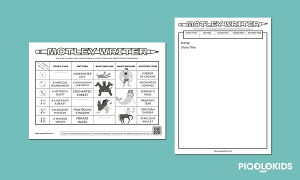 Motley Writer: Myths & Legends - Creative Writing by Chance Printable